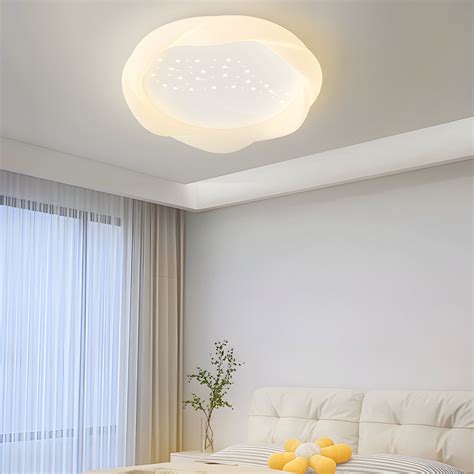 Round Pe Shade Iron Three Step Dimming Milky White Modern Ceiling