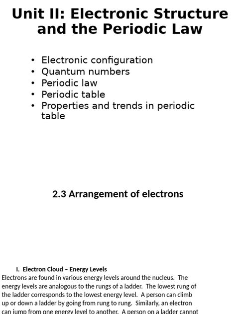 Unit 2 Electronic Structure And Periodic Law Pdf Ion Electron
