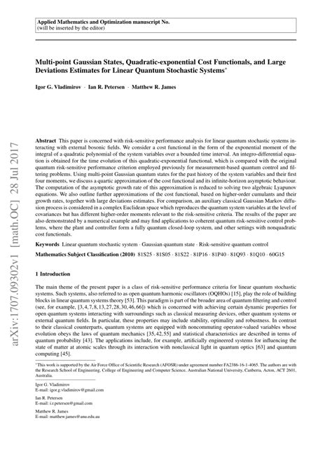 Pdf Multi Point Gaussian States Quadratic Exponential Cost Functionals And Large Deviations