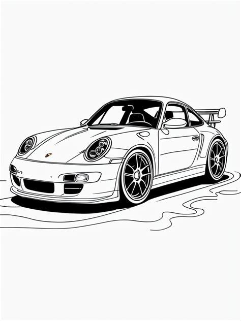 Sleek Sports Car High Contrast Outline Drawing For Coloring Book Pages