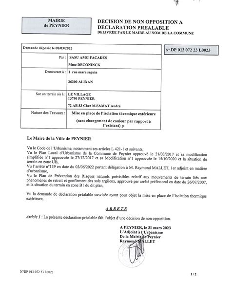 Déclaration Préalable De Travaux 013 072 23 L0033 Peynierfr