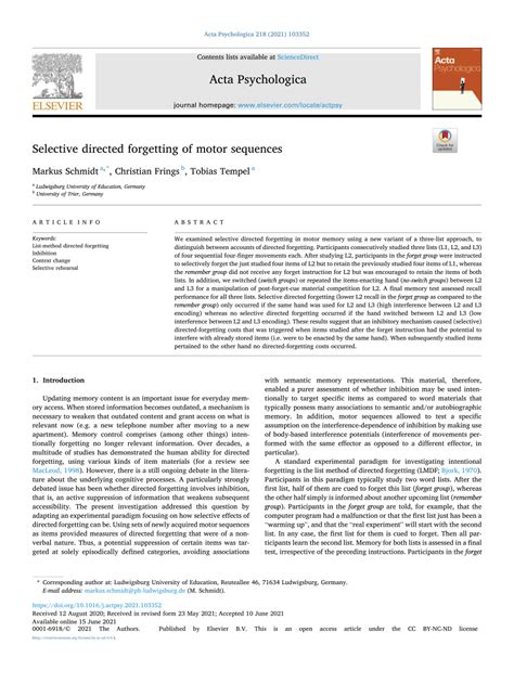Pdf Selective Directed Forgetting Of Motor Sequences