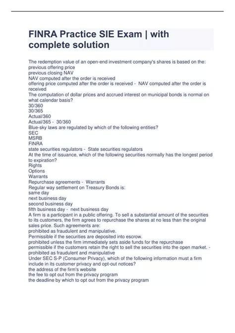 FINRA Practice SIE Exam With Complete Solution FINRA Practice SIE Stuvia US
