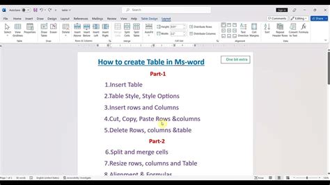 How to create tables in MS Word part 2- split & merge cells | Resize | Alignment | Formulas ...