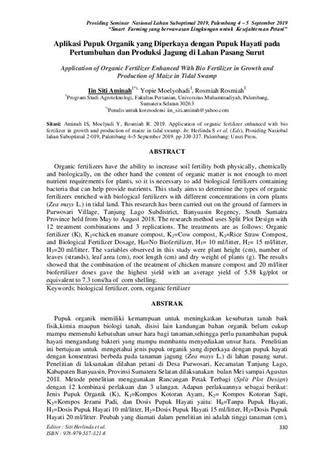 Pdf Aplikasi Pupuk Organik Yang Diperkaya Dengan Pupuk Hayati Pada