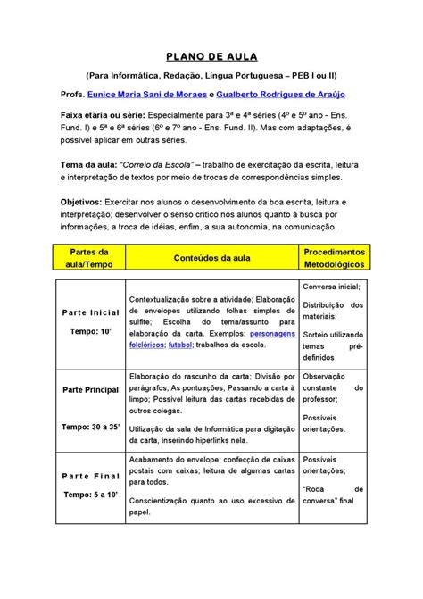 Plano De Aula Modelos Exemplos Como Fazer Planos De Aula Early The