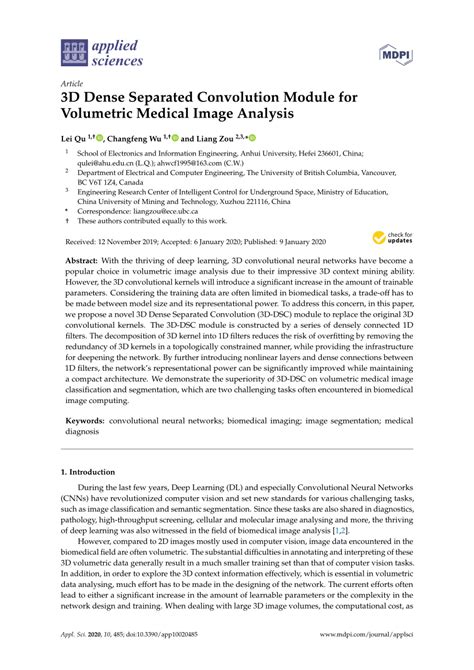 Pdf 3d Dense Separated Convolution Module For Volumetric Medical