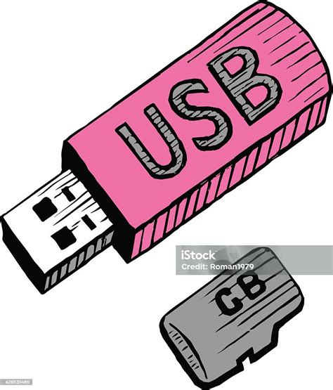 Flash Drive Usb And Memory Card Hand Drawn Sketch向量圖形及更多usb 手指圖片 Usb