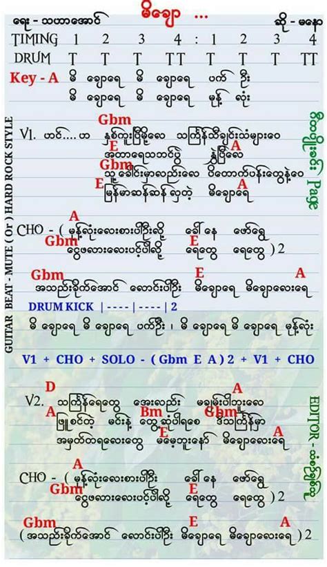 သီခ်င္းစာသား ဂီတာလက္ကြက္မ်ား