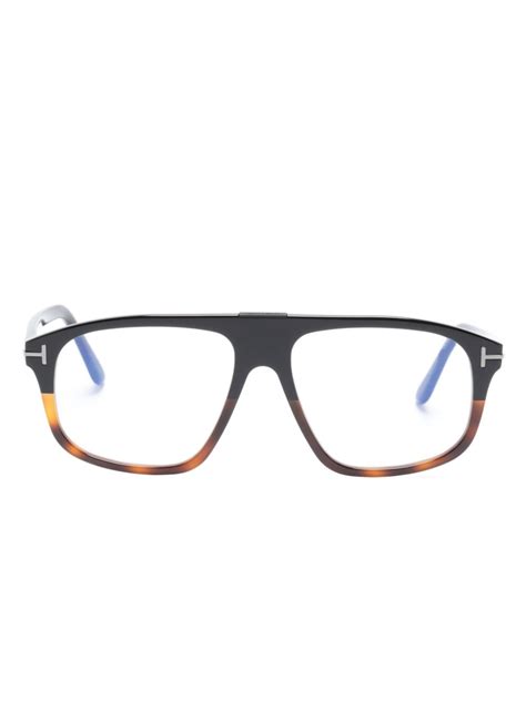 Tom Ford Oversize Frame Tortoiseshell Effect Glasses In Black Modesens