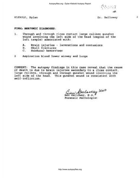 Dylan Klebold Autopsy Report