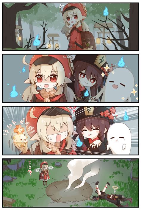 Hu Tao Klee Boo Tao Dodoco And Jumpy Dumpty Genshin Impact Drawn By Yoshinaoyoshinao