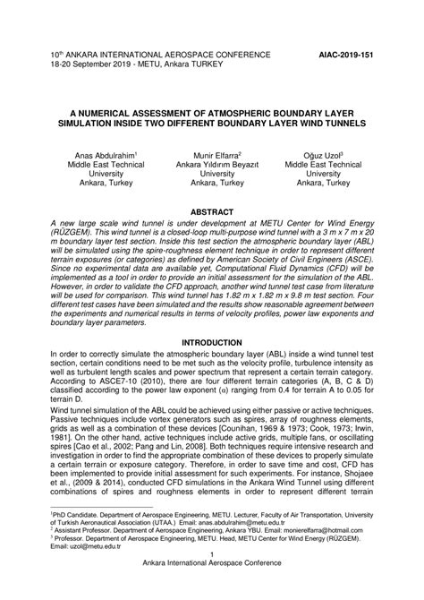 Pdf A Numerical Assessment Of Atmospheric Boundary Layer Simulation Inside Two Different