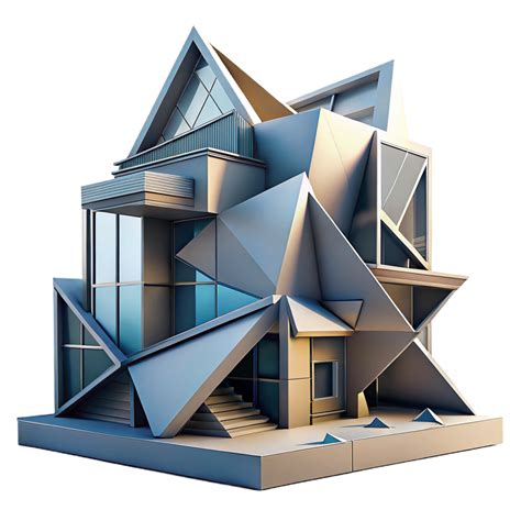Iconic Geometric Deconstructivist Building Fragmented Forms Sharp Angles Dynamic Lighting