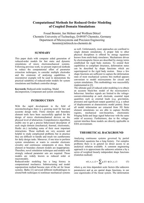 Pdf Computational Methods For Reduced Order Modeling Of Coupled Domain Simulations