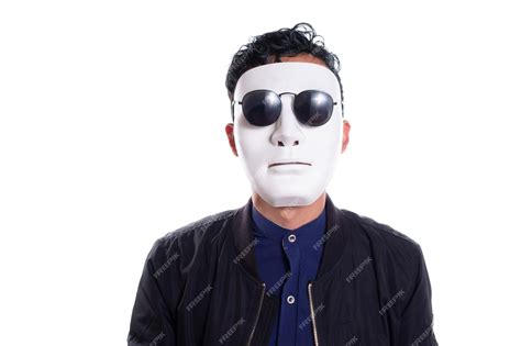 Premium Photo Man Wears White Mask And Black Glasses Isolated On White Background