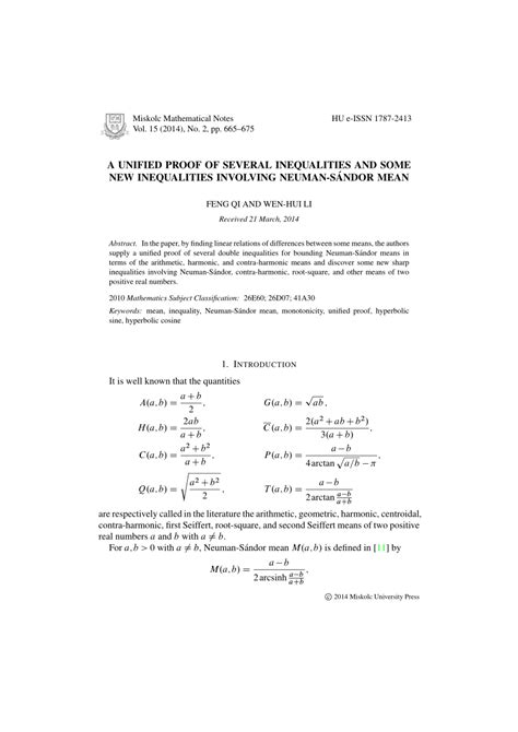 Pdf A Unified Proof Of Several Inequalities And Some New Inequalities