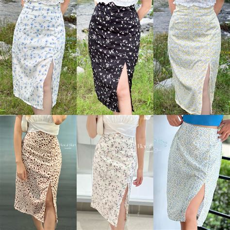 Floral Skirtกระโปรงผ่าหน้า ลายดอกไม้ มีซับใน Onfleek Store Thaipick