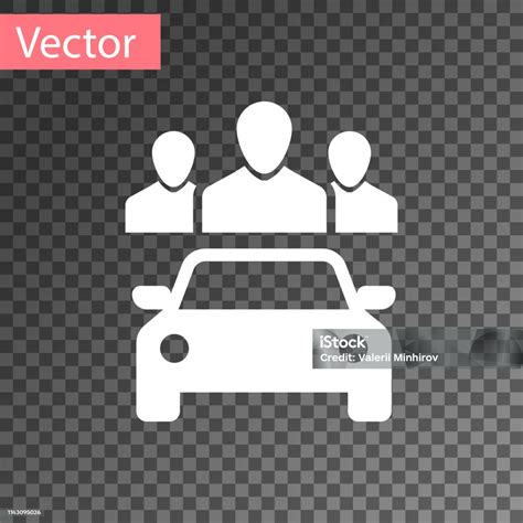 흰색 자동차 공유 투명 한 배경에 고립 된 사람들의 그룹 아이콘 Carsharing 표시 됩니다 교통 임대 서비스 개념입니다 벡터 일러스트 Mobility As A