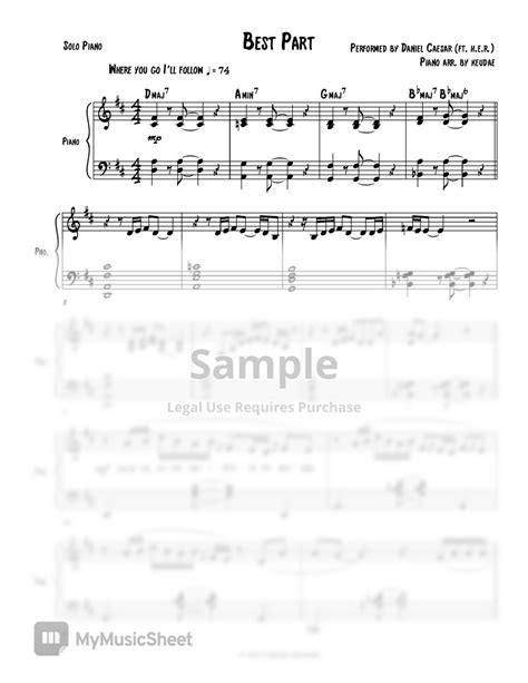 Daniel Caesar Ft H E R Best Part Solo Piano Sheet Music
