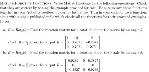 Solved MATLAB ROBOTICS FUNCTIONS Write Matlab Functions For Chegg