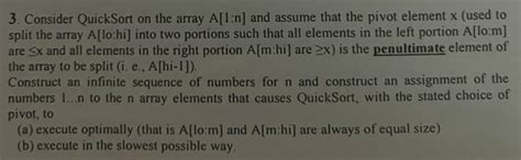 solved consider quicksort on the array a[1 n] ﻿and assume