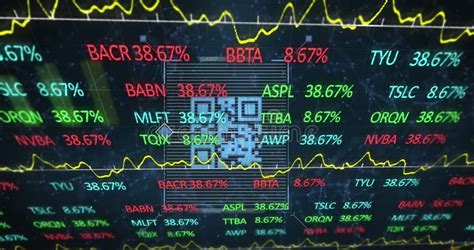 image of stock market data processing over qr code scanner against