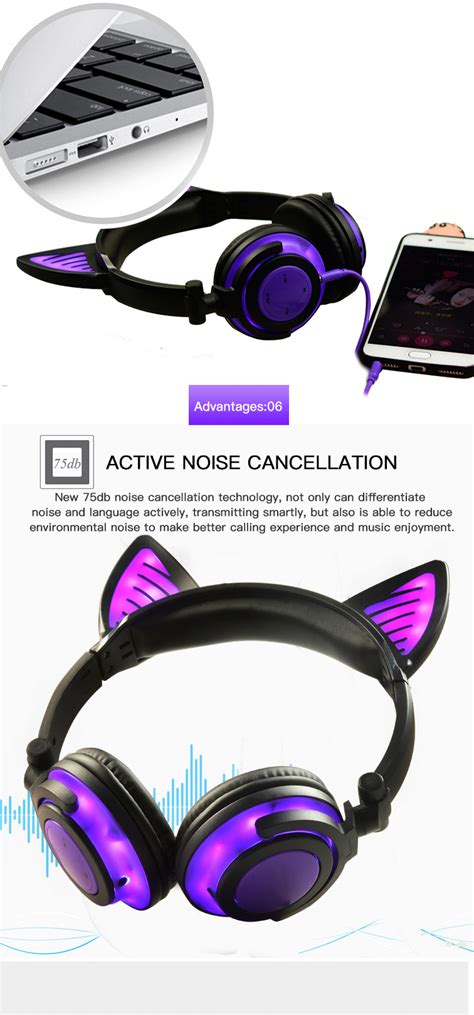 Cute Glowing Cat Ear Wireless Headphones High Quality Cute Glowing Cat