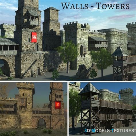 Walls Towers 3D Model 60 Fbx Free3D