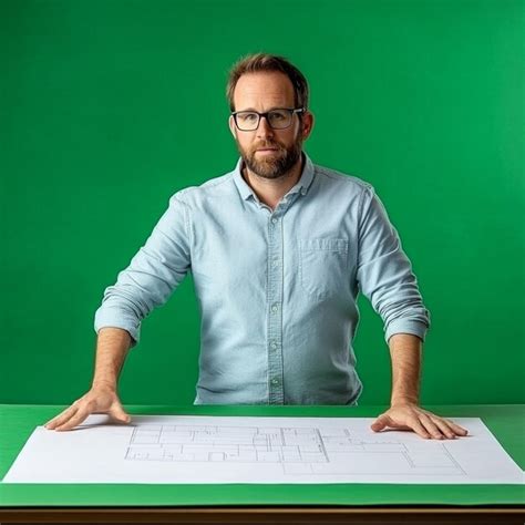 Full Body Architect Presenting Building Plans And Blueprints Premium