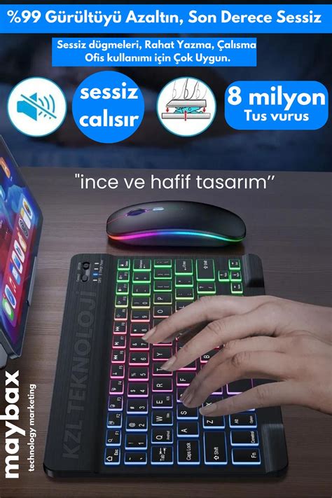 Maybax Tüm Cihazlara Uyumlu Akıllı Taşınabilir Şarjlı RGB Kablosuz Bluetooth Wireless Klavye
