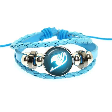 요정 테일 길드 로고 고리걸이 유리 돔 카보 숑 다층 꼰 Pu 가죽 파란색 고리걸이 팬 축의금 Aliexpress