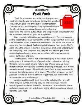 Fossil Fuels Digital Reading Comprehension Passage By Lafountaine Of Knowledge