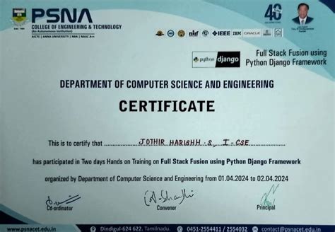 S Jothir Harishh On Linkedin Python Django Certificationcomplete