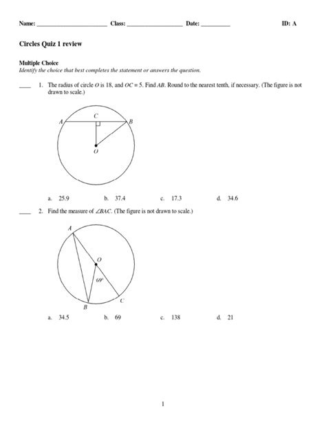 Circles Quiz 1 Review Answers And Explanations Pdf Geometry