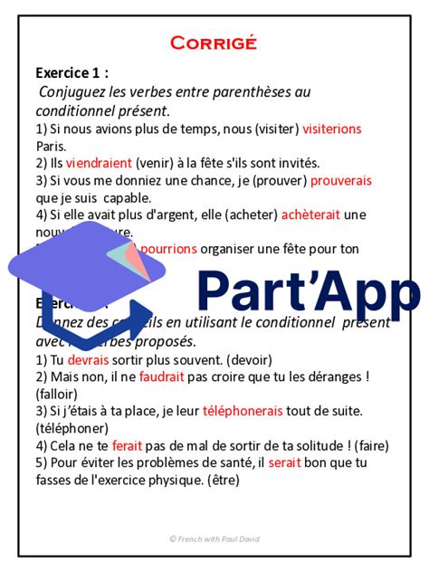 Partapp Conditionnel Présent Explications Et Exercices