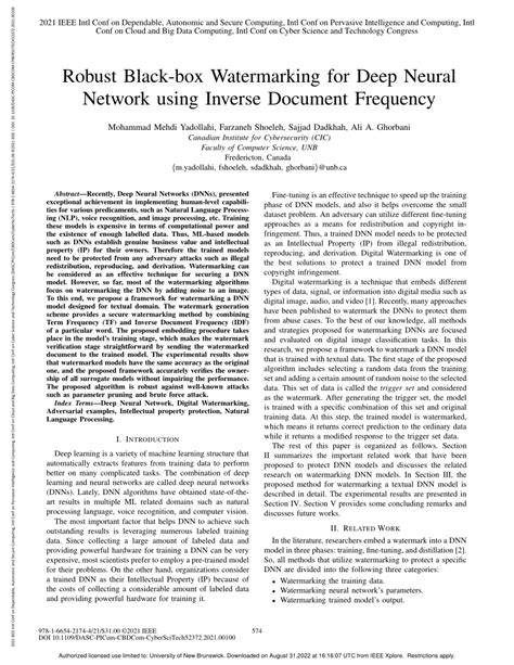 Pdf Robust Black Box Watermarking For Deep Neural Network Using Inverse Document Frequency