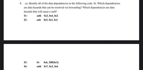 solved 8 a identify all of the data dependencies in the