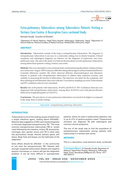 Pdf Extra Pulmonary Tuberculosis Among Tuberculosis Patients Visiting A Tertiary Care Centre
