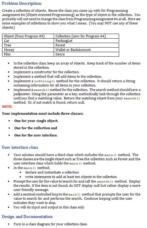 Solved Problem Description Create A Collection Of Objects Chegg