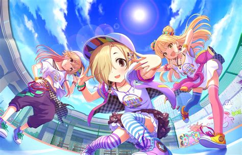 Annin Doufu Blonde Hair Bow Brown Eyes Clouds Graffiti Green Eyes Hat