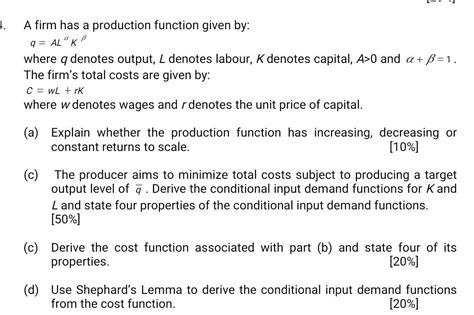 Solved 1 A Profit Maximising Firm Has A Production Function
