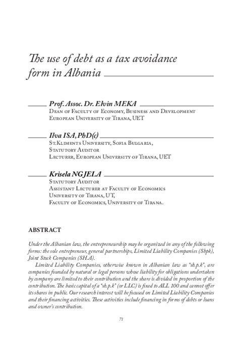 Pdf The Use Of Debt As A Tax Avoidance Form In Albania