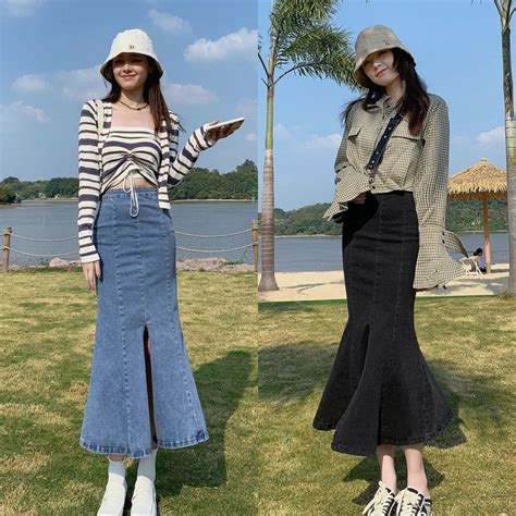 High Waist Denim Fishtail Skirt For Woman Flare Design Skinny Flared