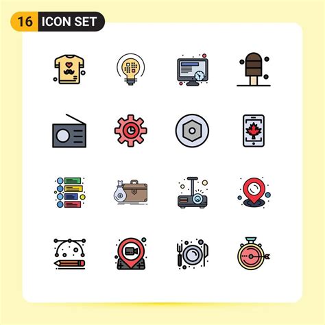 Pictogram Set Of 16 Simple Flat Color Filled Lines Of Graph Radio Schedule Gadgets Ice Editable