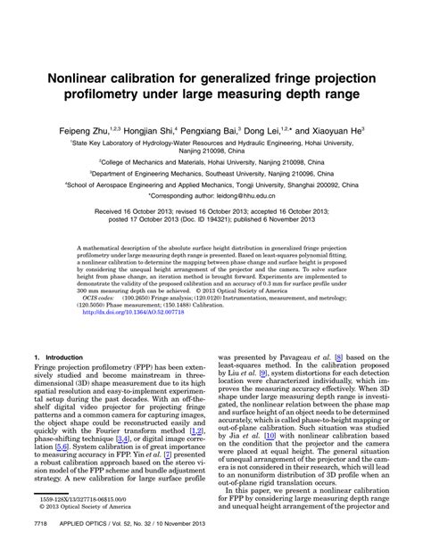 Pdf Nonlinear Calibration For Generalized Fringe Projection
