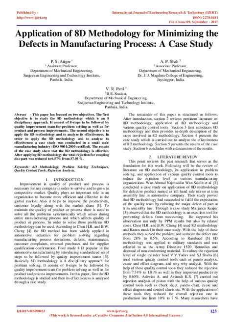 pdf application of 8d methodology for minimizing the defects in