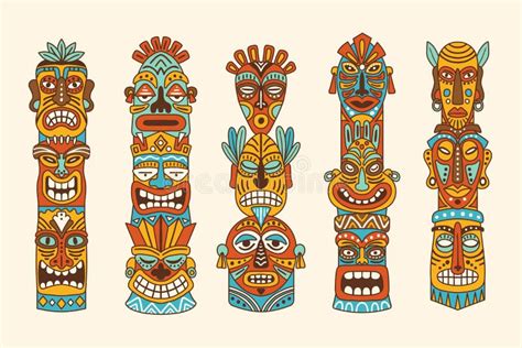 Máscaras Tribales Nativas Tótem Indio Tiki Hawaii Enmascara El Vector