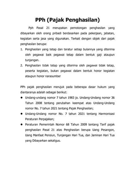 Pph Pajak Penghasilan Terkait Dengan Objek Dari Pajak Penghasilan Berupa Penghasilan Yang