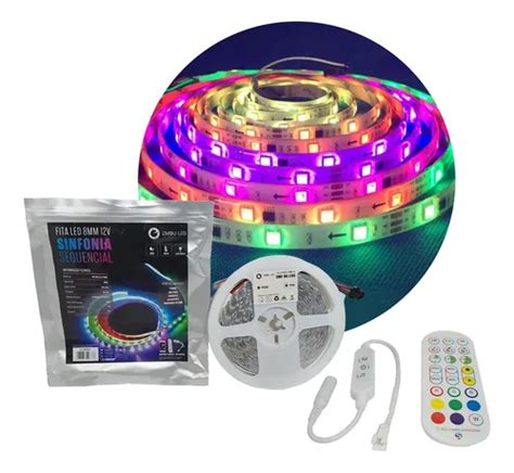 Fita Led Rgb 8mm Sinfonia Sequencial 8w 12v Ip20 5m Parcelamento Sem